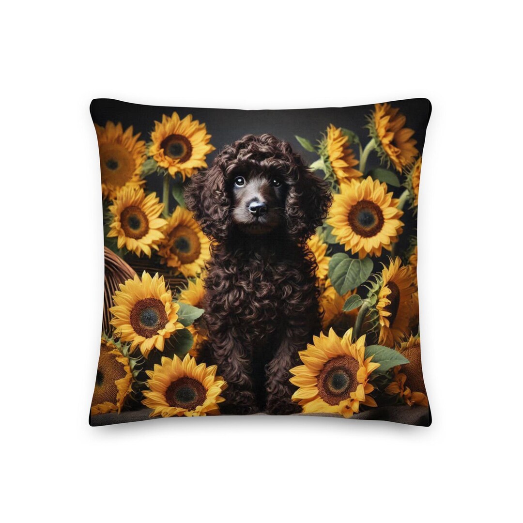 Poodle Sunflower Premium Pillow - Etsy
