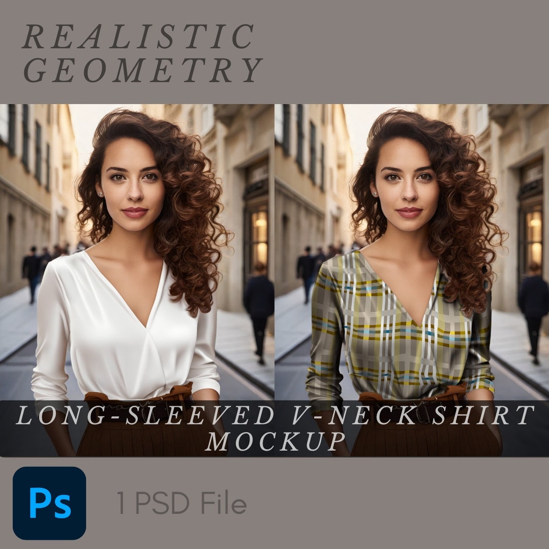 Long-sleeved V-neck Shirt Mockup - Etsy
