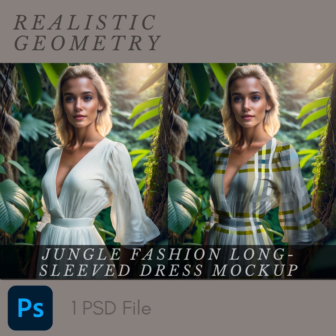 Jungle Fashion Long-sleeved Dress Mockup, - Etsy
