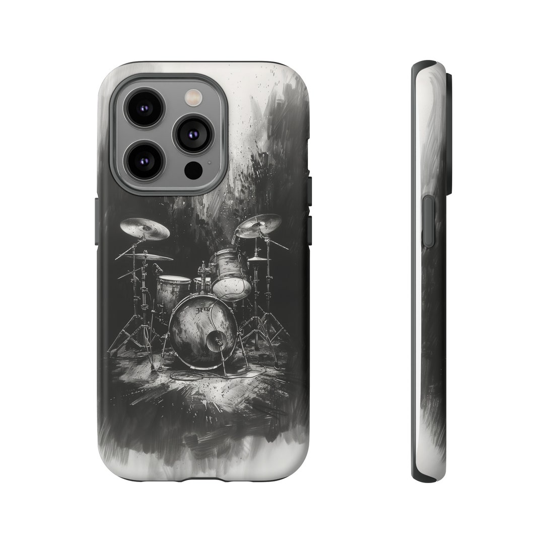 Drum Set Phone Case: Tough Goth Charcoal Design - Etsy