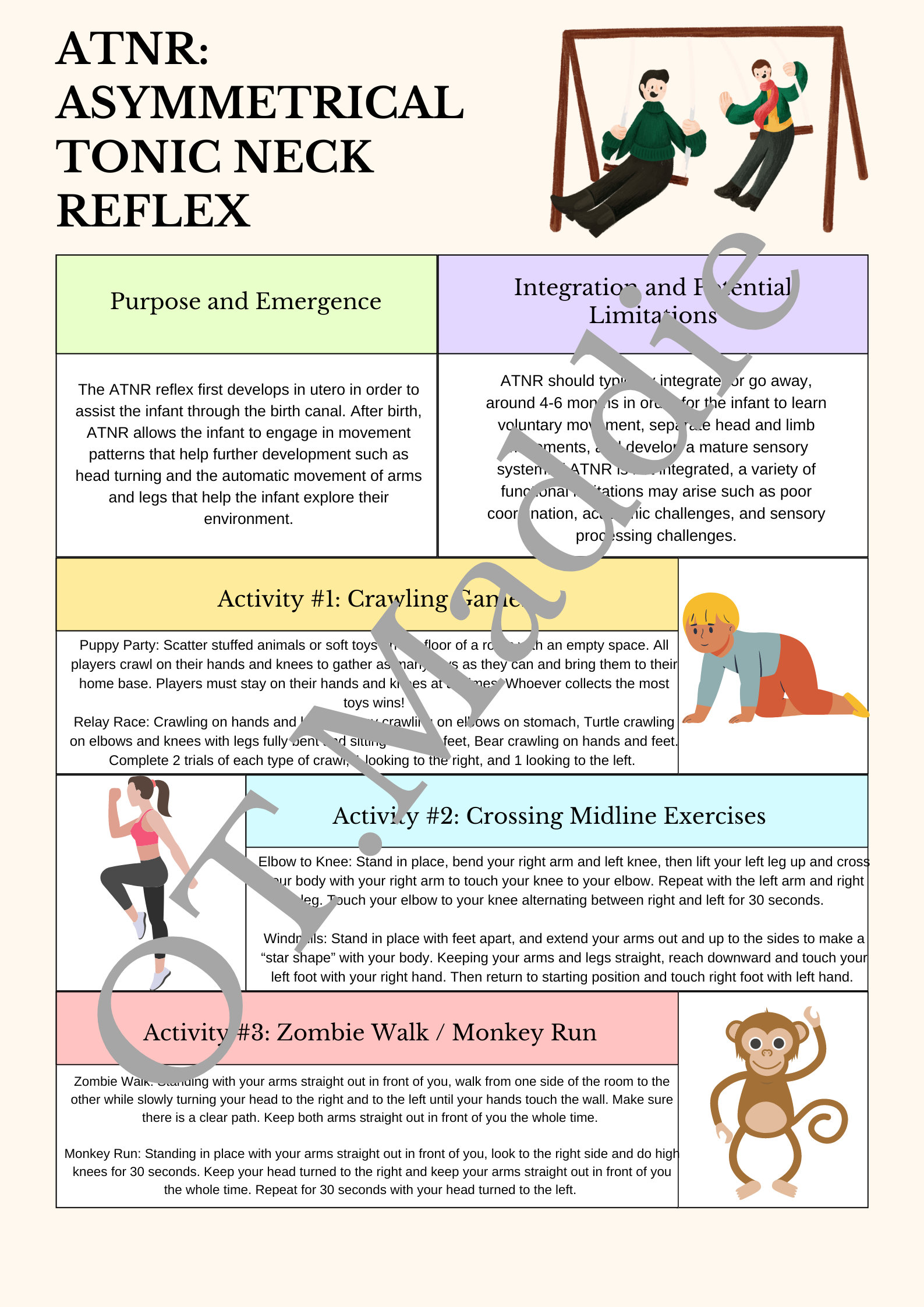 Pediatric Occupational Therapy Primitive Reflex Integration Parent-friendly Handouts - Etsy