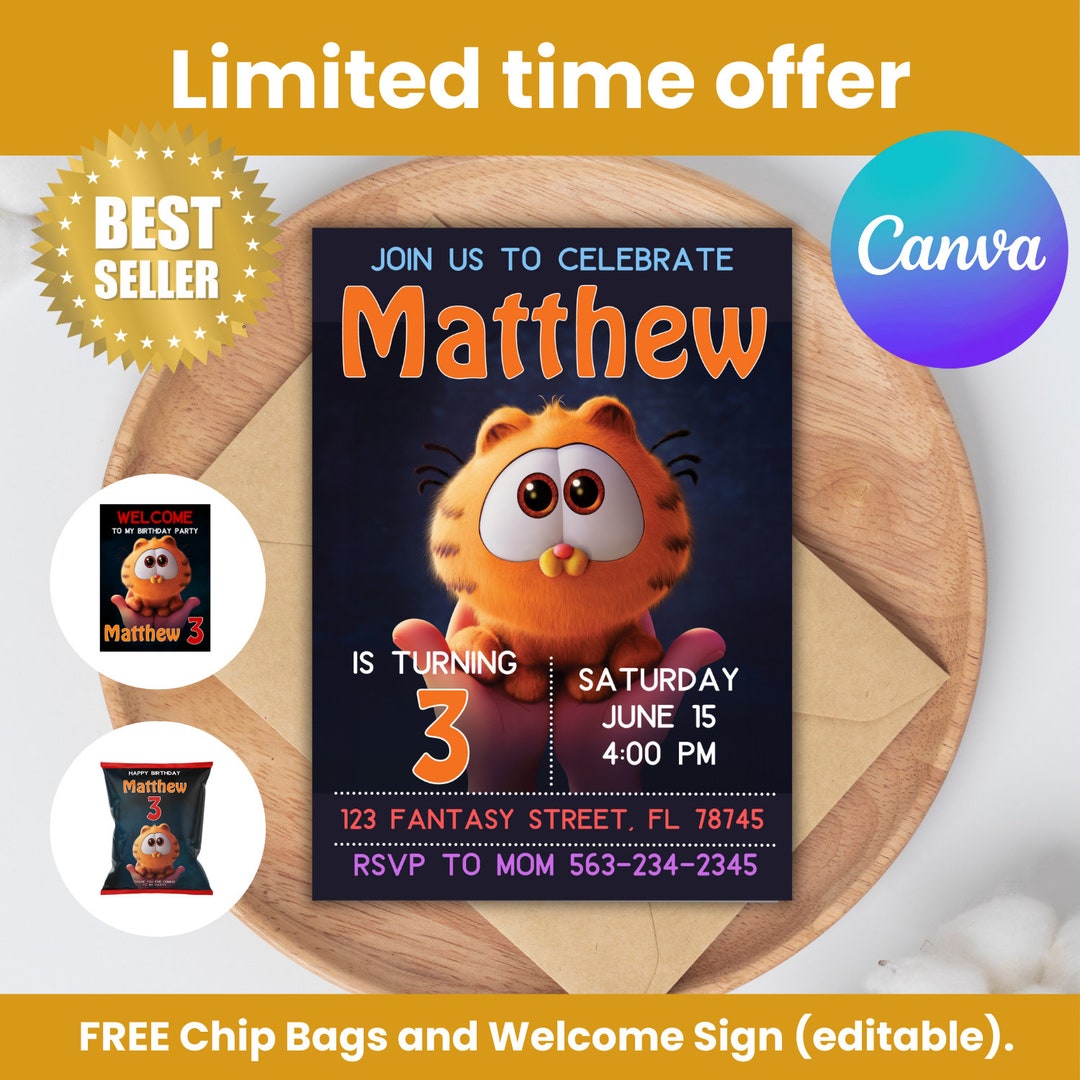 Editable Text Garfield the Movie Birthday Invitation Canva - Etsy