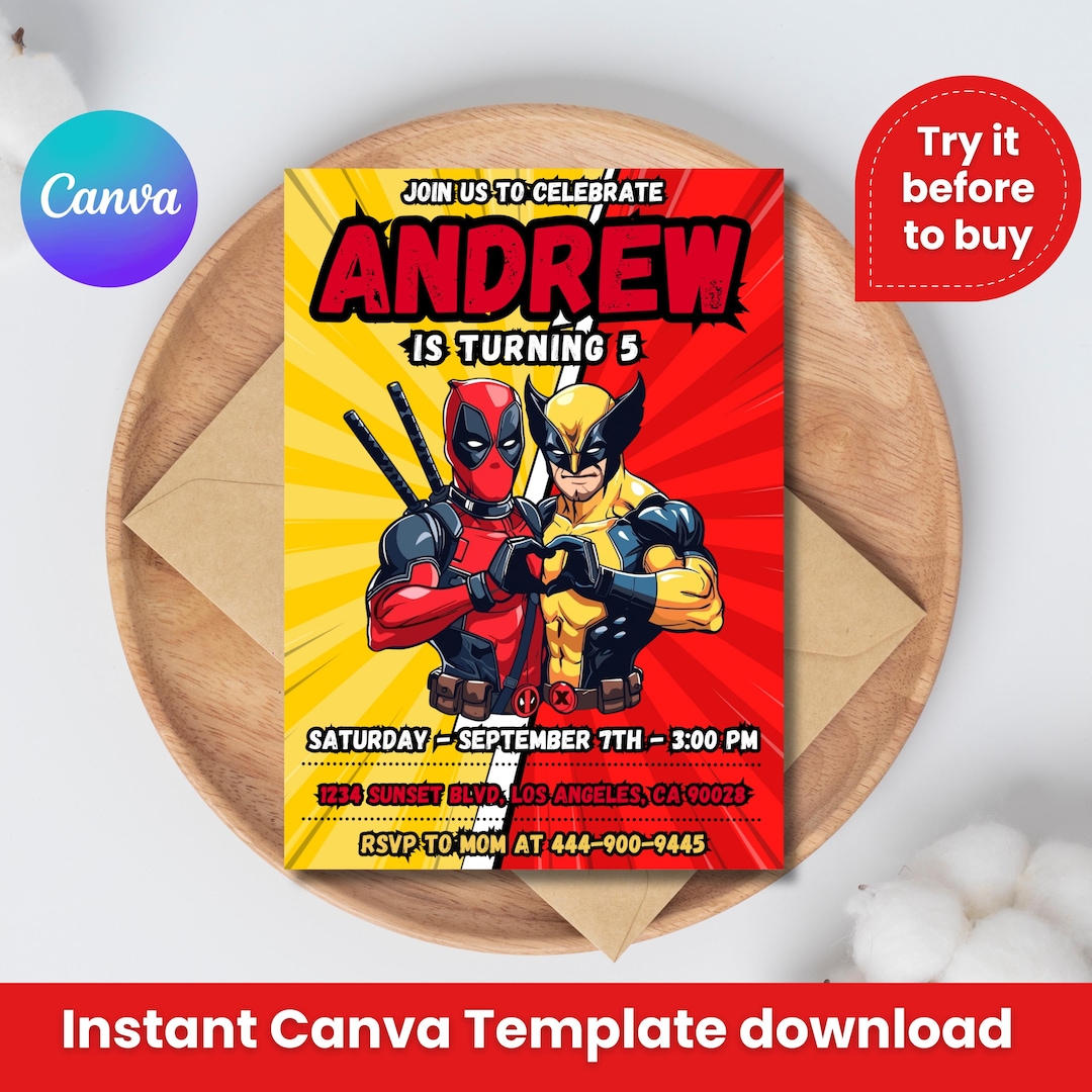 Invitación de cumpleaños de Deadpool y Wolverine / Invitación a una ...