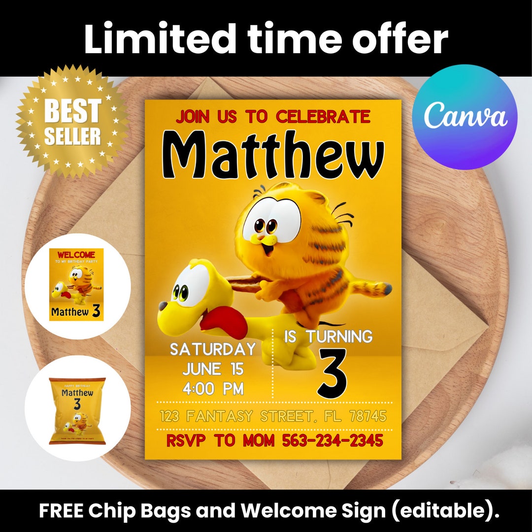 Editable Text Garfield the Movie Birthday Invitation Canva - Etsy