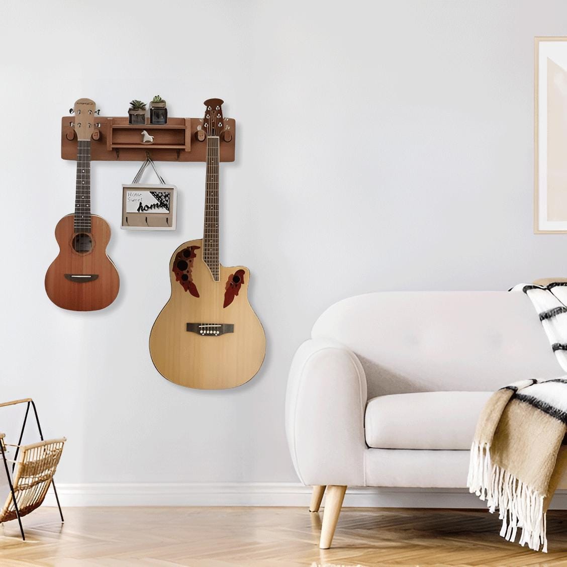 Wooden 2 Wall Guitar Holders With Shelf Unique Guitar Hanger Guitar ...