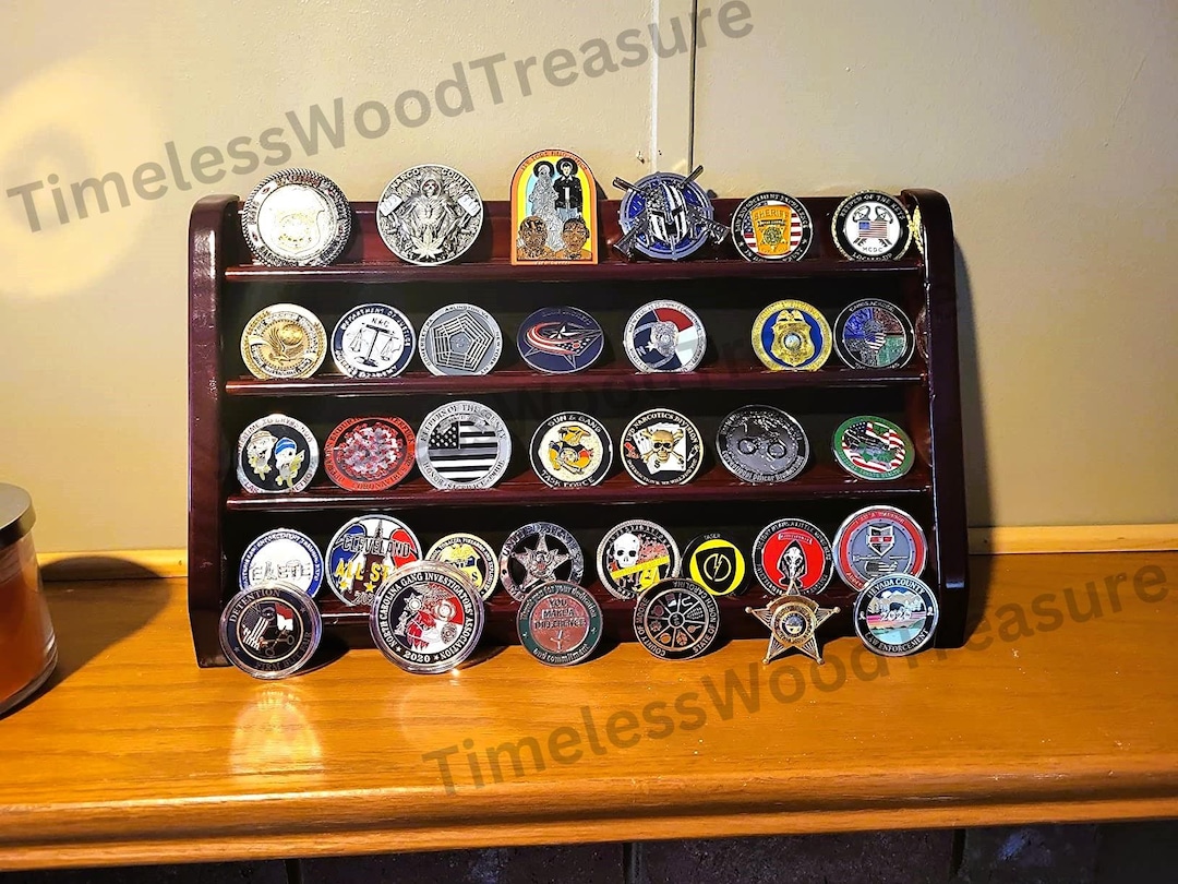 4 Rows Wooden Military Challenge Coin Display Case | Coin Collection ...