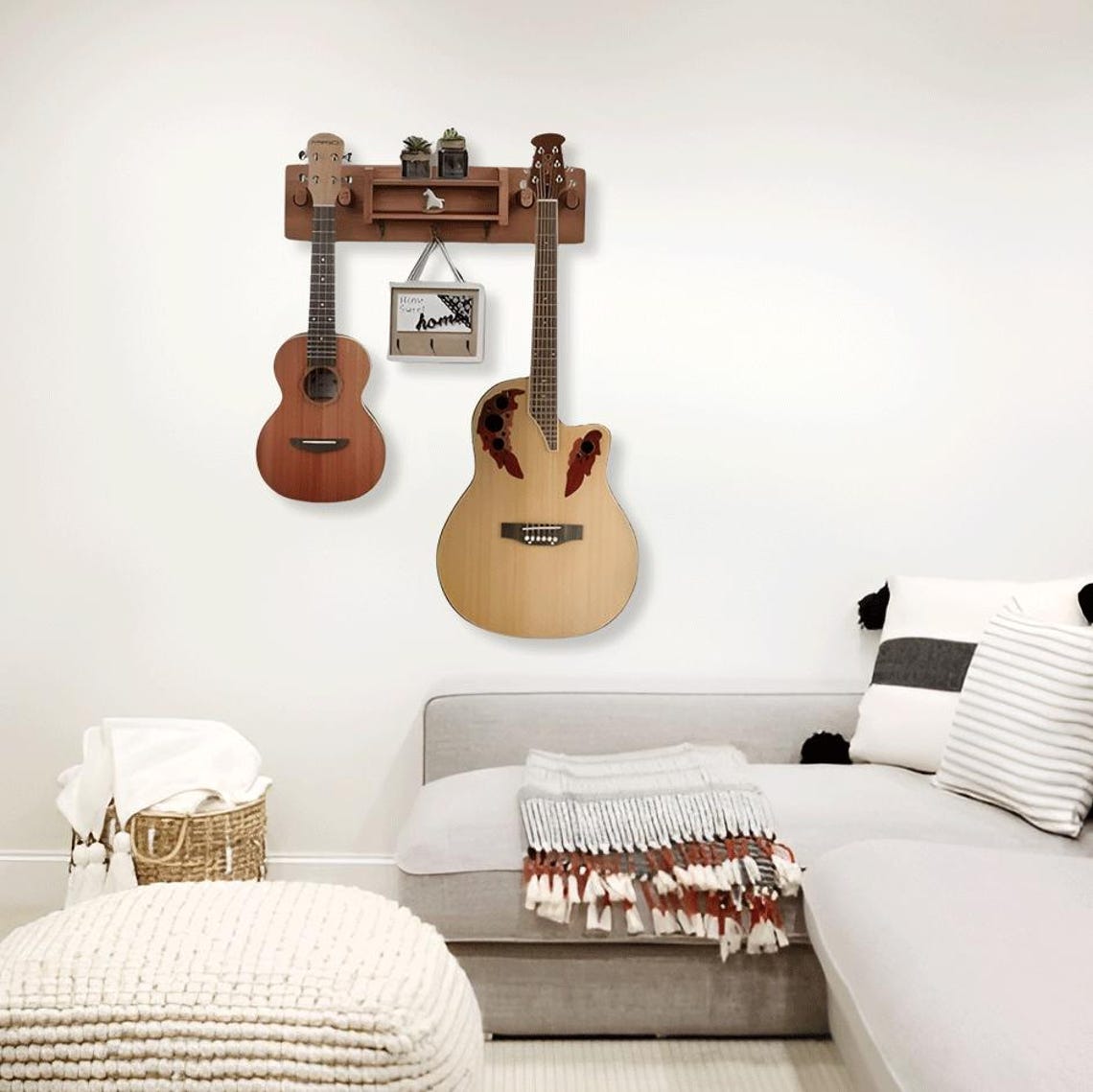 Wooden 2 Wall Guitar Holders With Shelf Unique Guitar Hanger Guitar ...