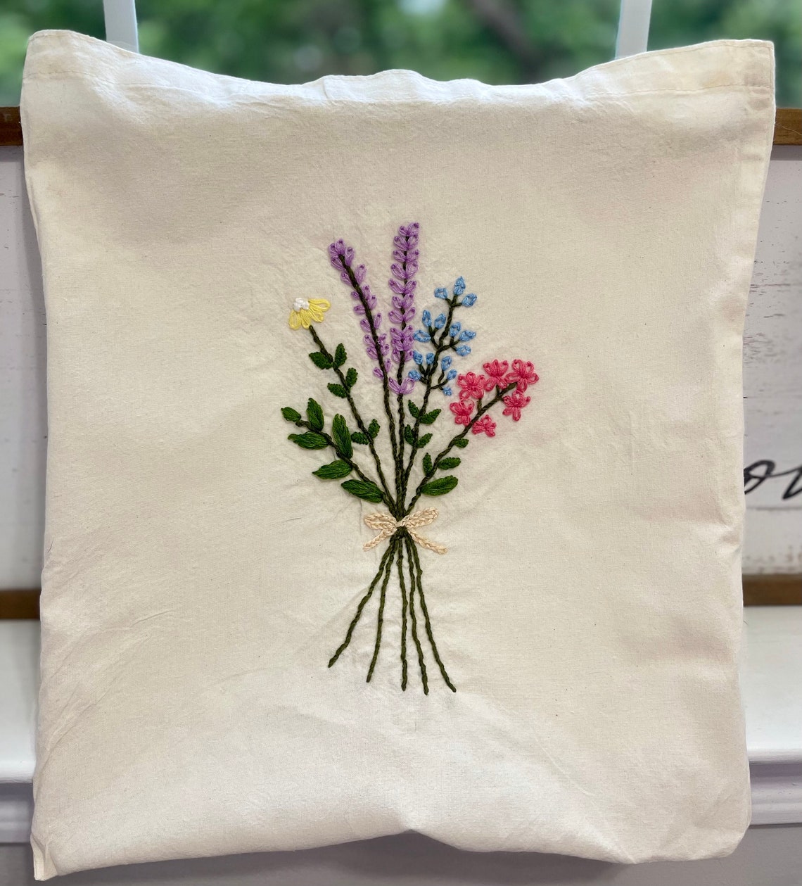 Embroidered Floral Tote Bag - Etsy