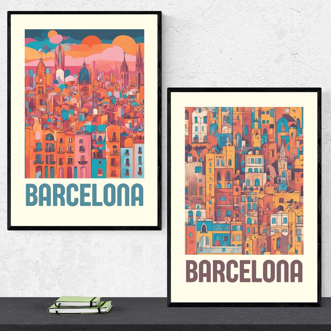 BARCELONA Posters | 3 Colorful Posters for Living Room and Kitchen ...