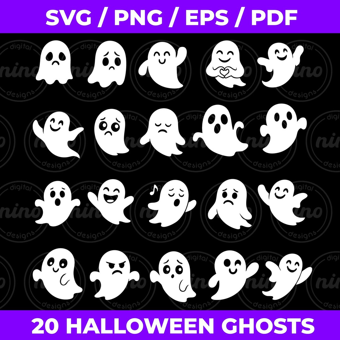 Cute Ghost Svg Bundle, Halloween Ghosts SVG, Halloween Svg, Ghost ...