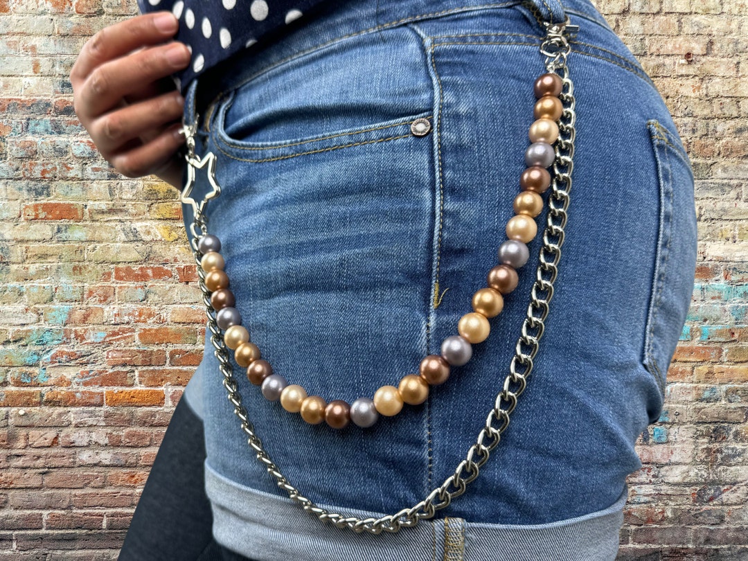 Pearl & Metal Wallet Chain: Women's Decorative Pants Chain - Etsy