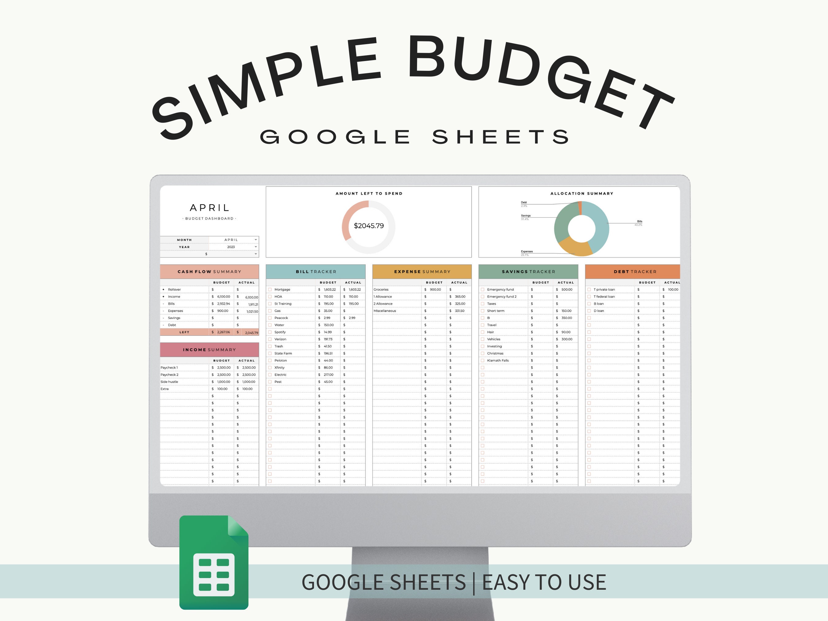 Simple Budget Google Sheet, Monthly Budget Spreadsheet, Zero Based ...