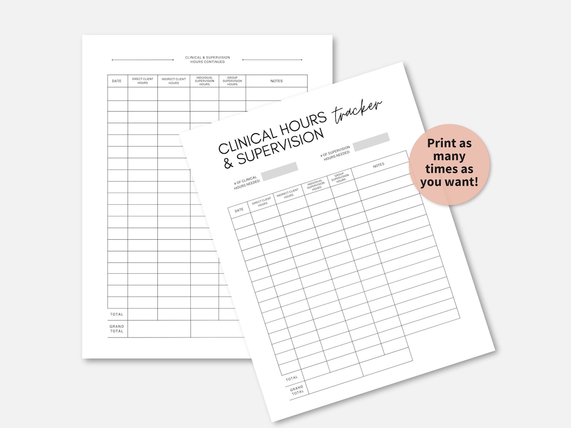 Clinical Hours Tracker Template, Clinical Hours Log, Social Work ...