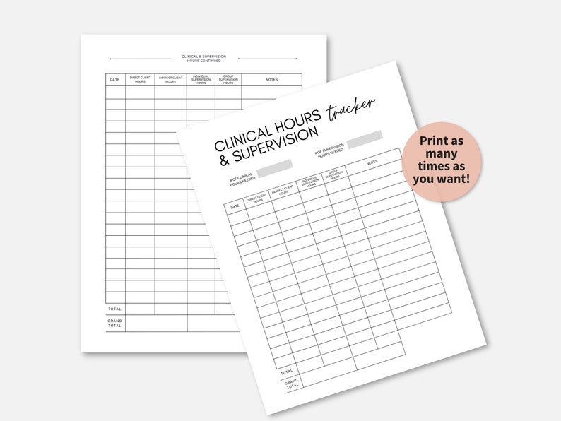 Clinical Hours Tracker Template, Clinical Hours Log, Social Work ...