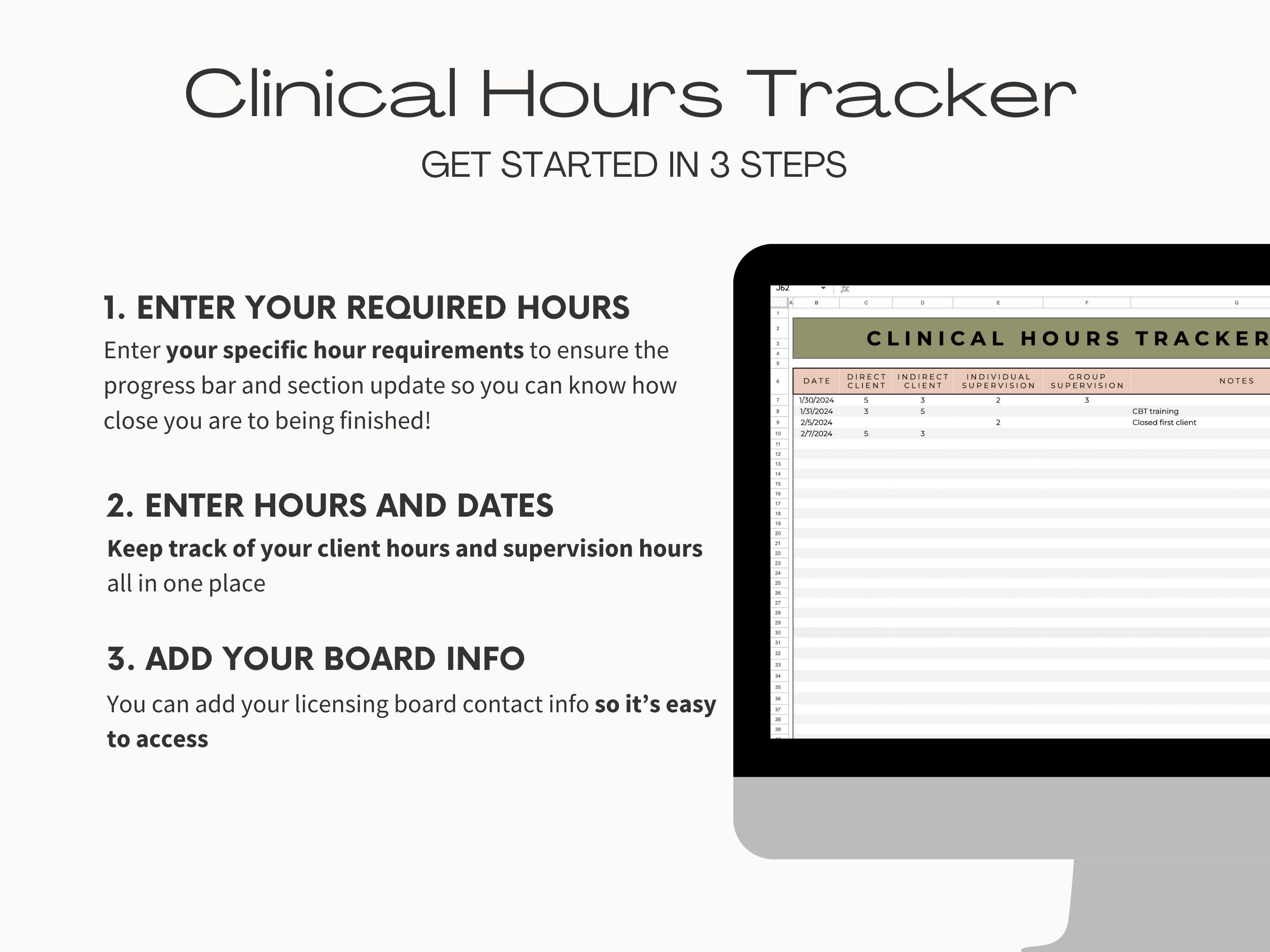 Clinical Hours Tracker Template Google Sheets Earth Tone, Clinical ...