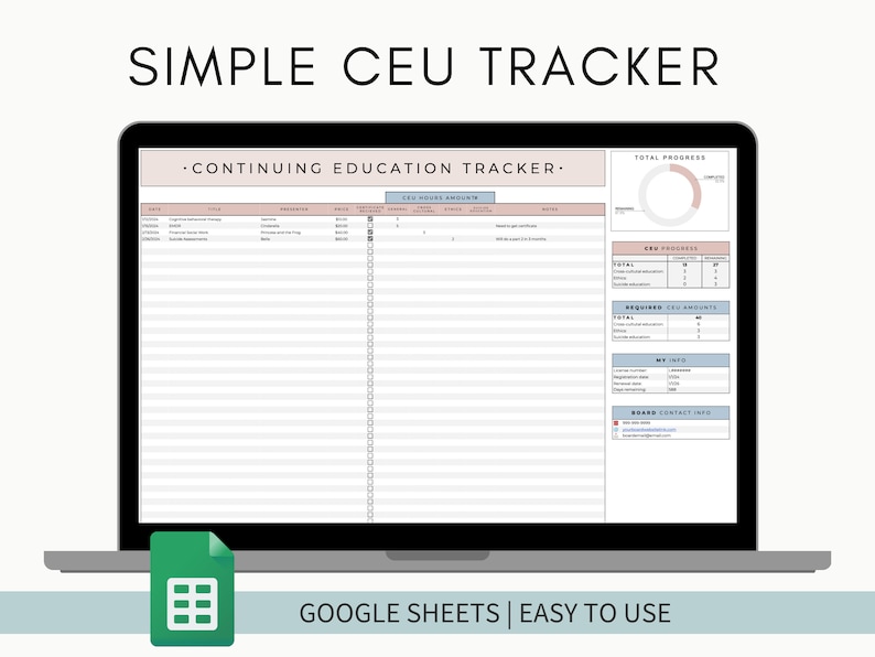 CEU Tracker Template Google Sheets, Continuing Education Tracker ...