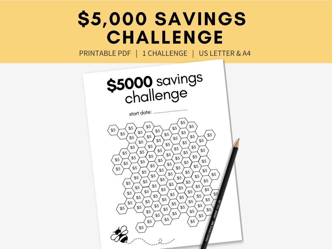 5000 Savings Challenge Printable, 5k in 100 Days, 5k Savings Challenge ...