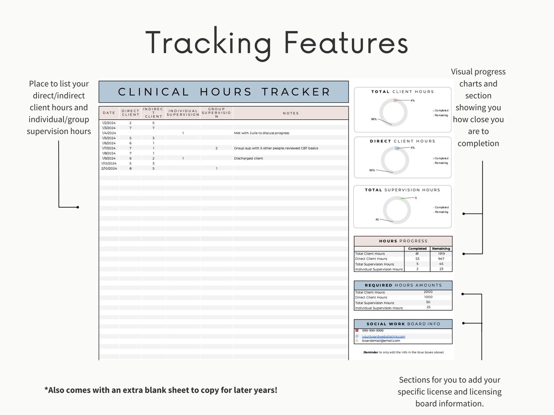 Clinical Hours Tracker Template Excel, Clinical Hours Log, Social Work ...