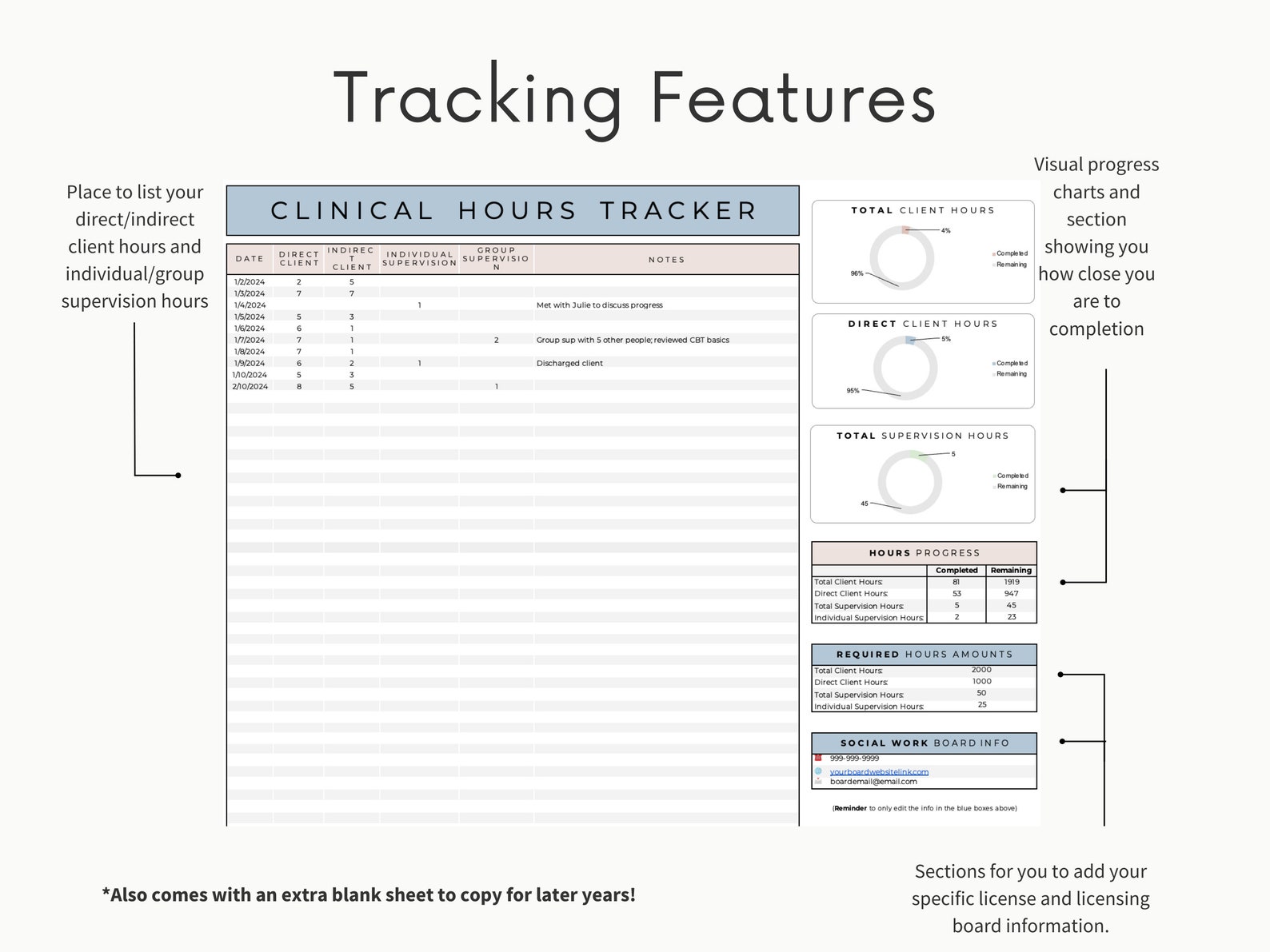 Clinical Hours Tracker Template Excel, Clinical Hours Log, Social Work ...