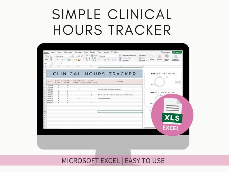 Clinical Hours Tracker Template Excel, Clinical Hours Log, Social Work ...