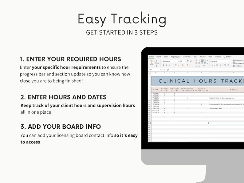 Clinical Hours Tracker Template Excel, Clinical Hours Log, Social Work ...