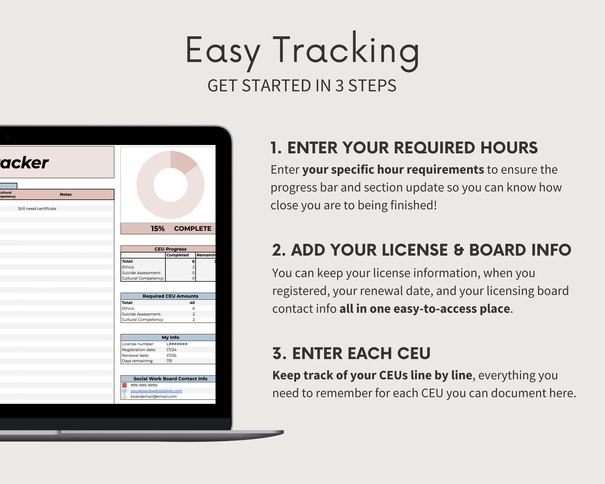Social Work CEU Tracker Template Google Sheets, Continuing Education ...