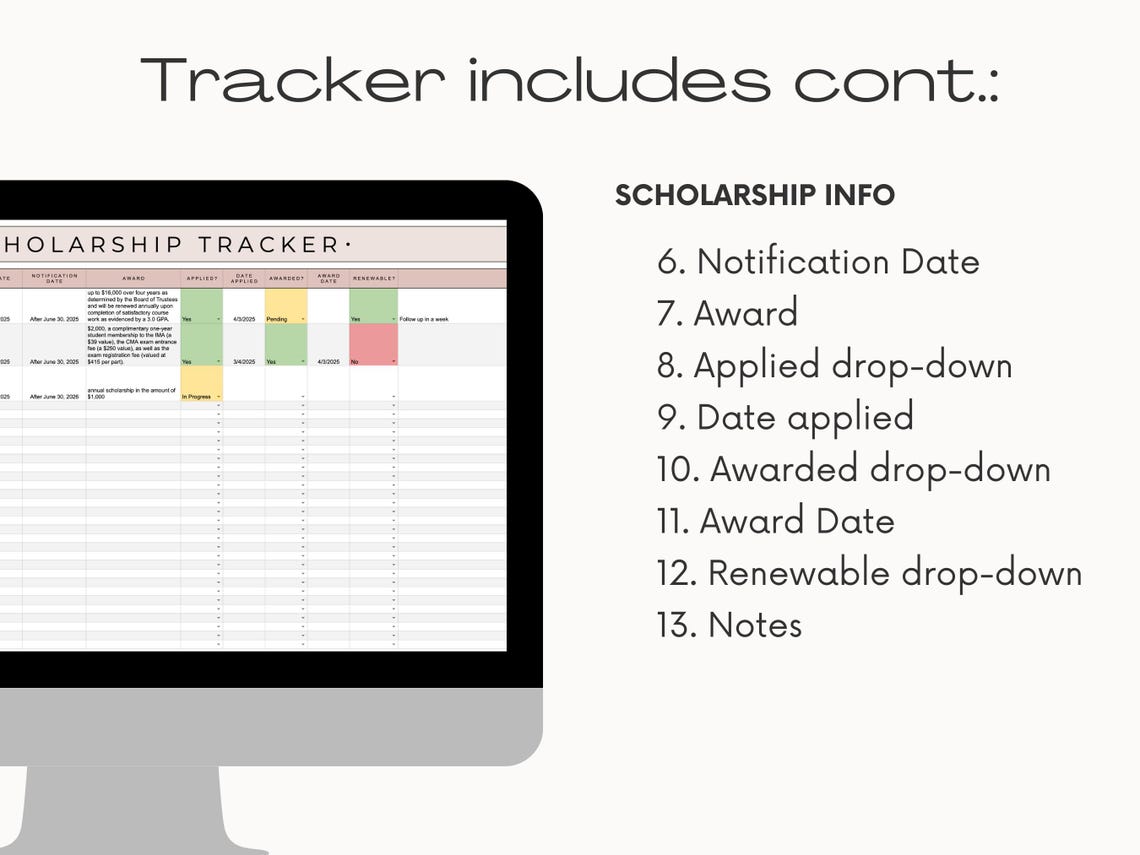 Scholarship Tracker Google Sheets Template: Application Organizer ...