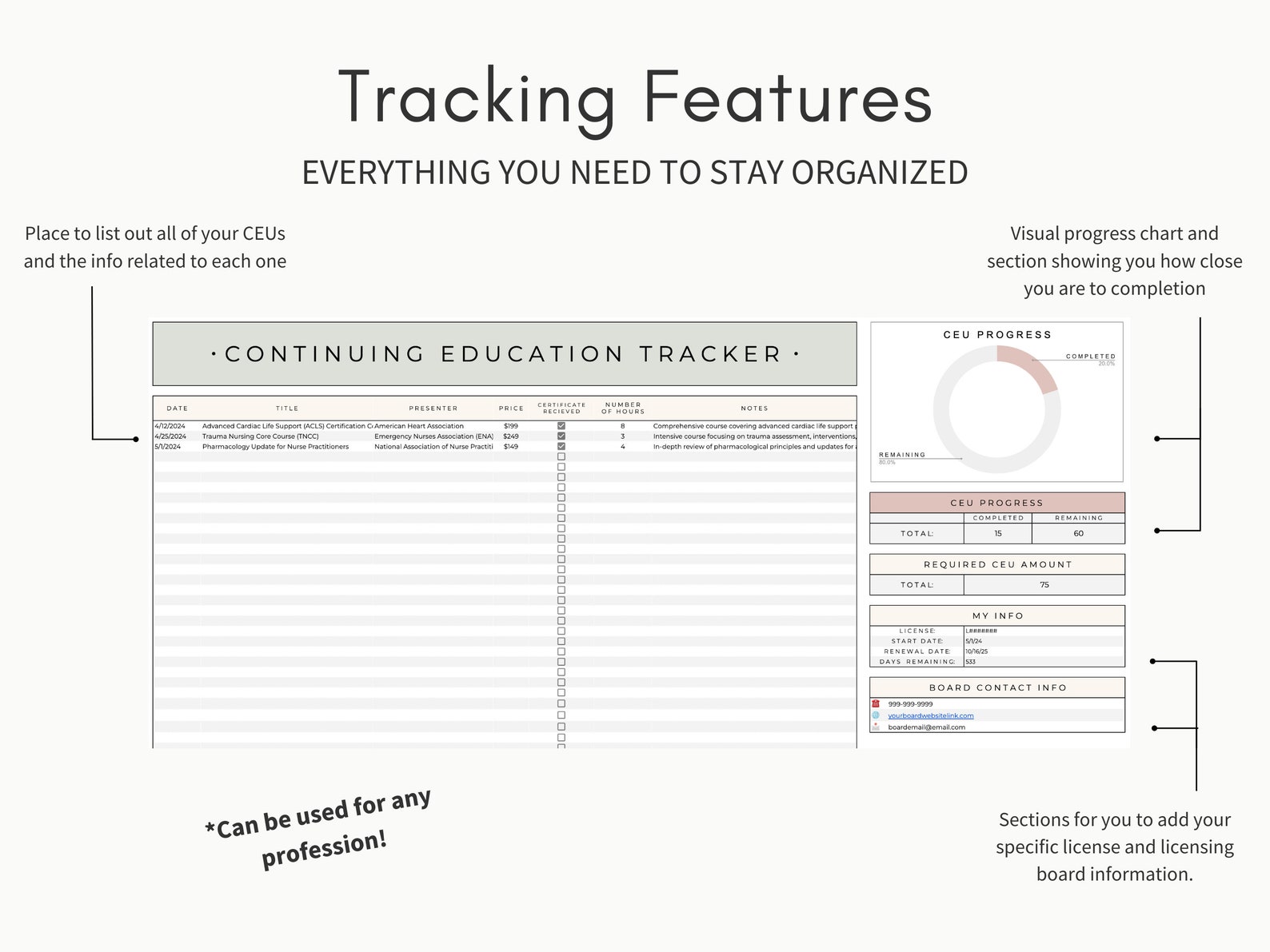 CEU Tracker Template Google Sheets, Continuing Education Tracker ...