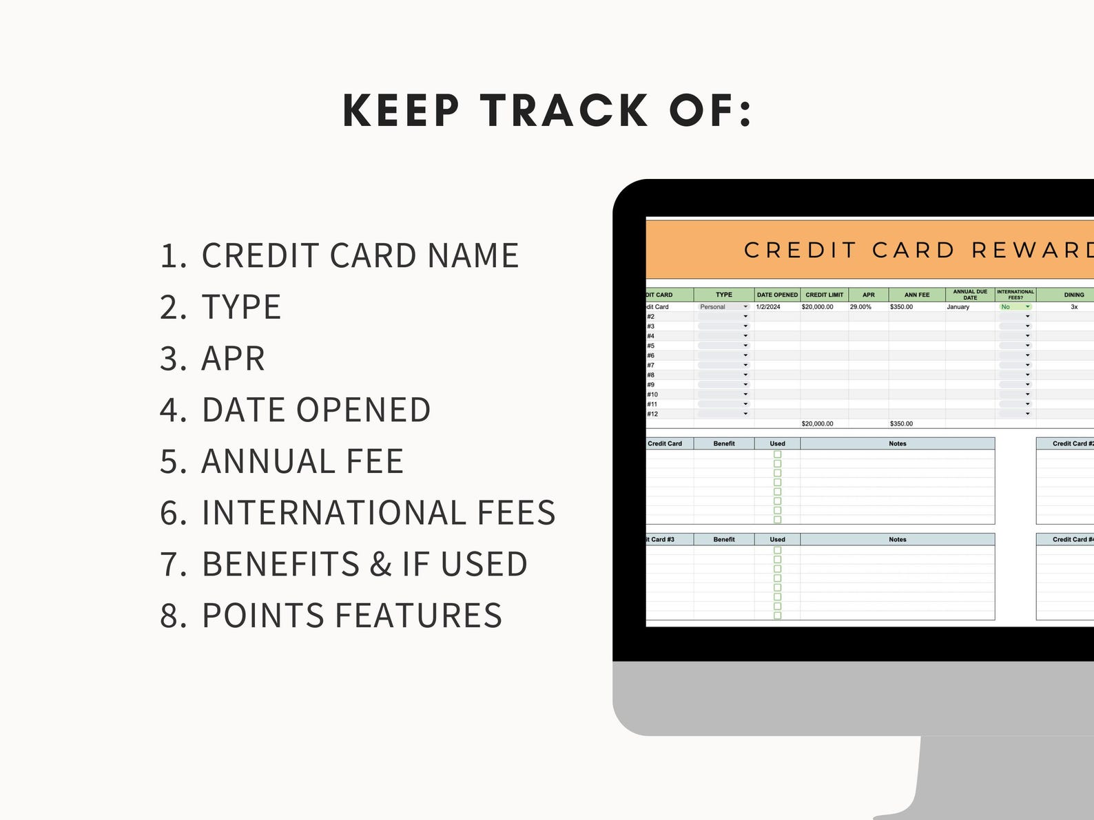 Credit Card Rewards Tracker, Credit Card Tracker Google Sheet, Card ...