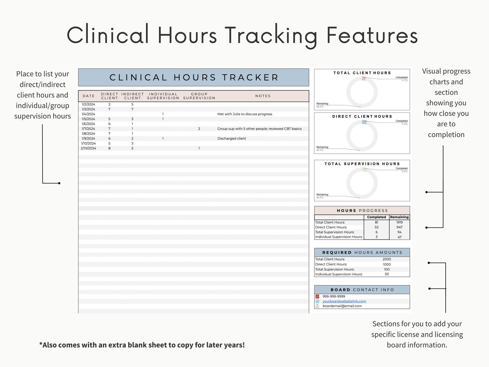 Clinical Hours Tracker Template Google Sheets, Clinical Hours Log, Clinical Supervision Tracker ...