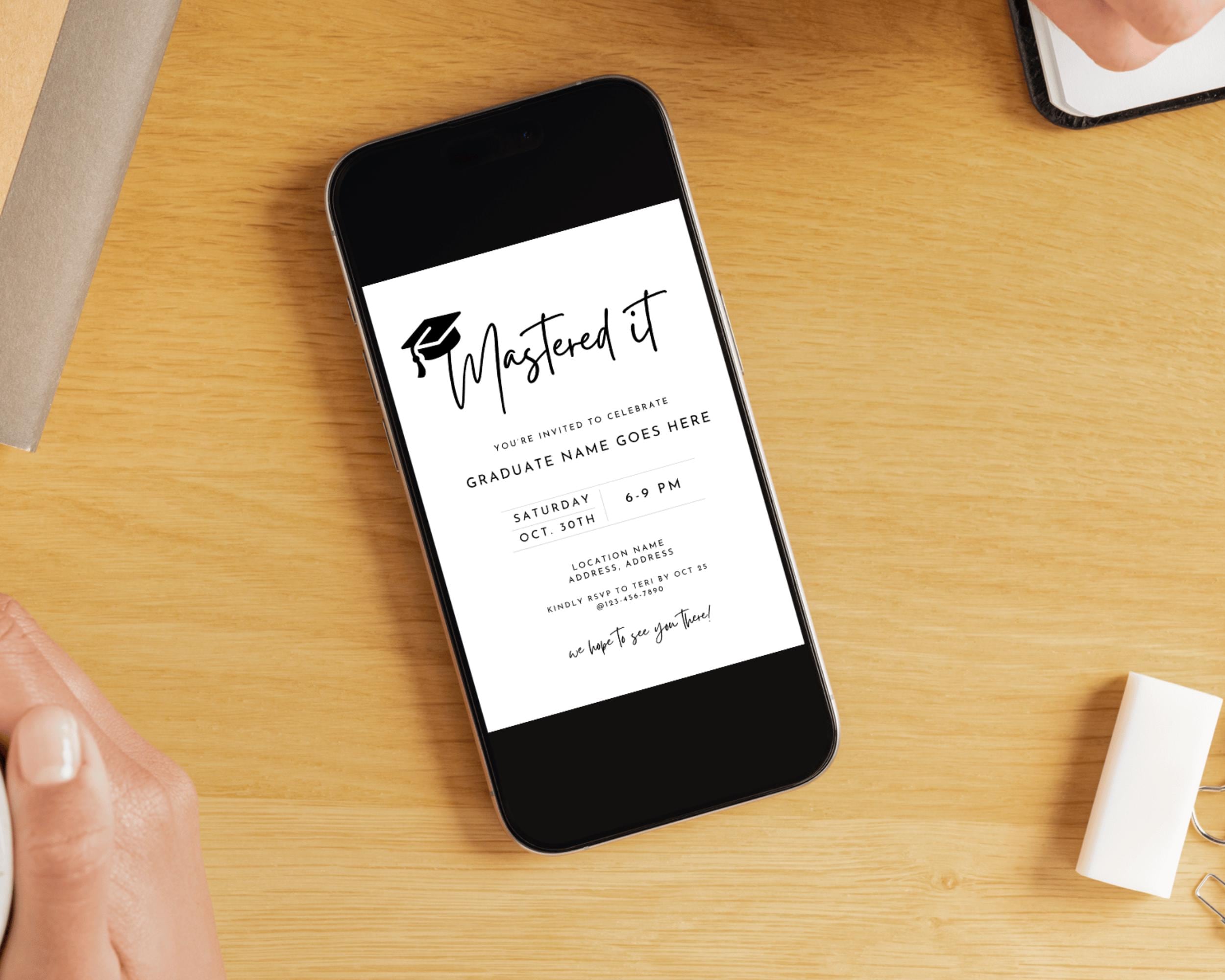 Masters Graduation Invitation: Mastered It, Editable Canva Template ...