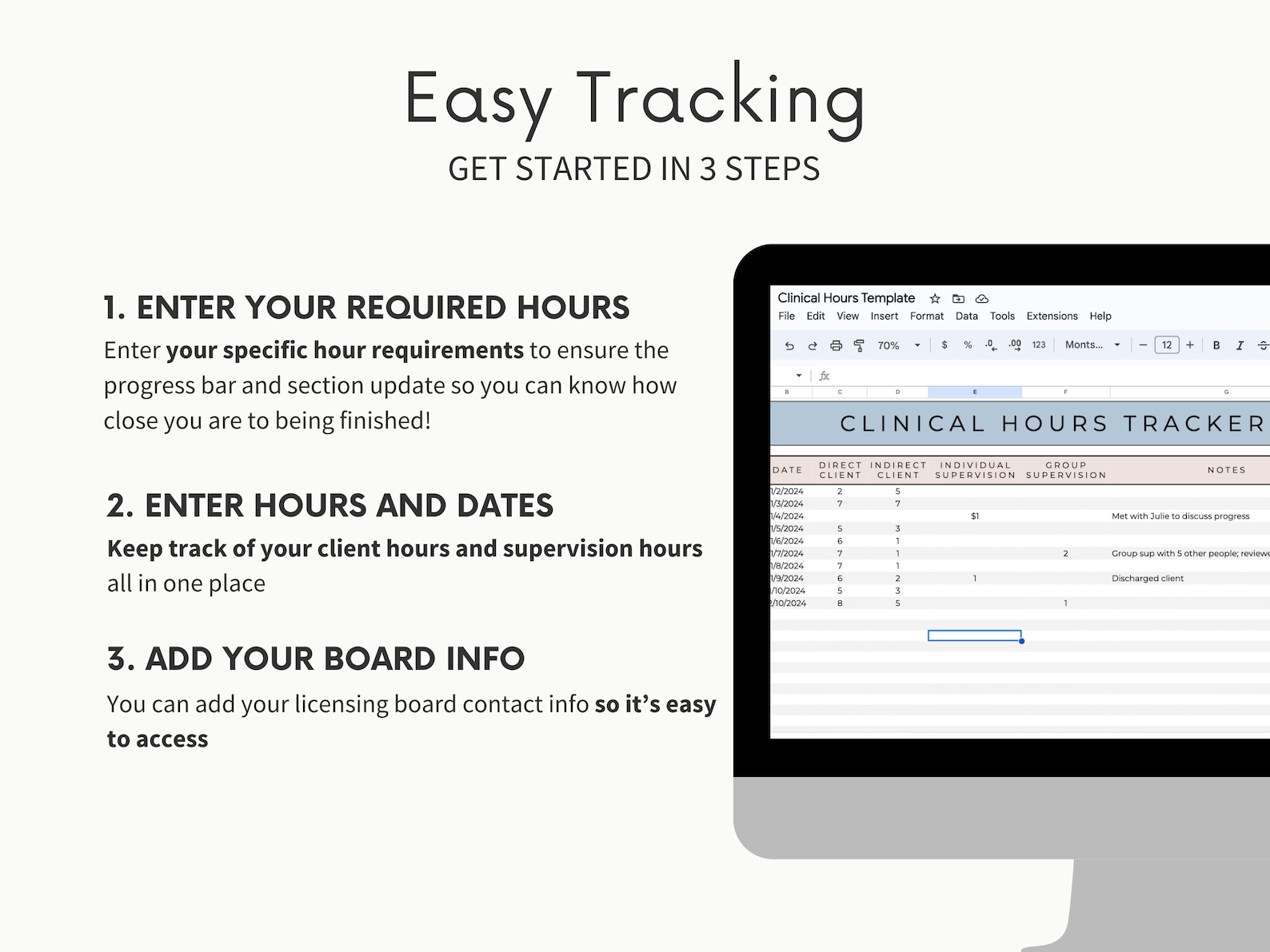 Clinical Hours Tracker Template Google Sheets, Clinical Hours Log ...