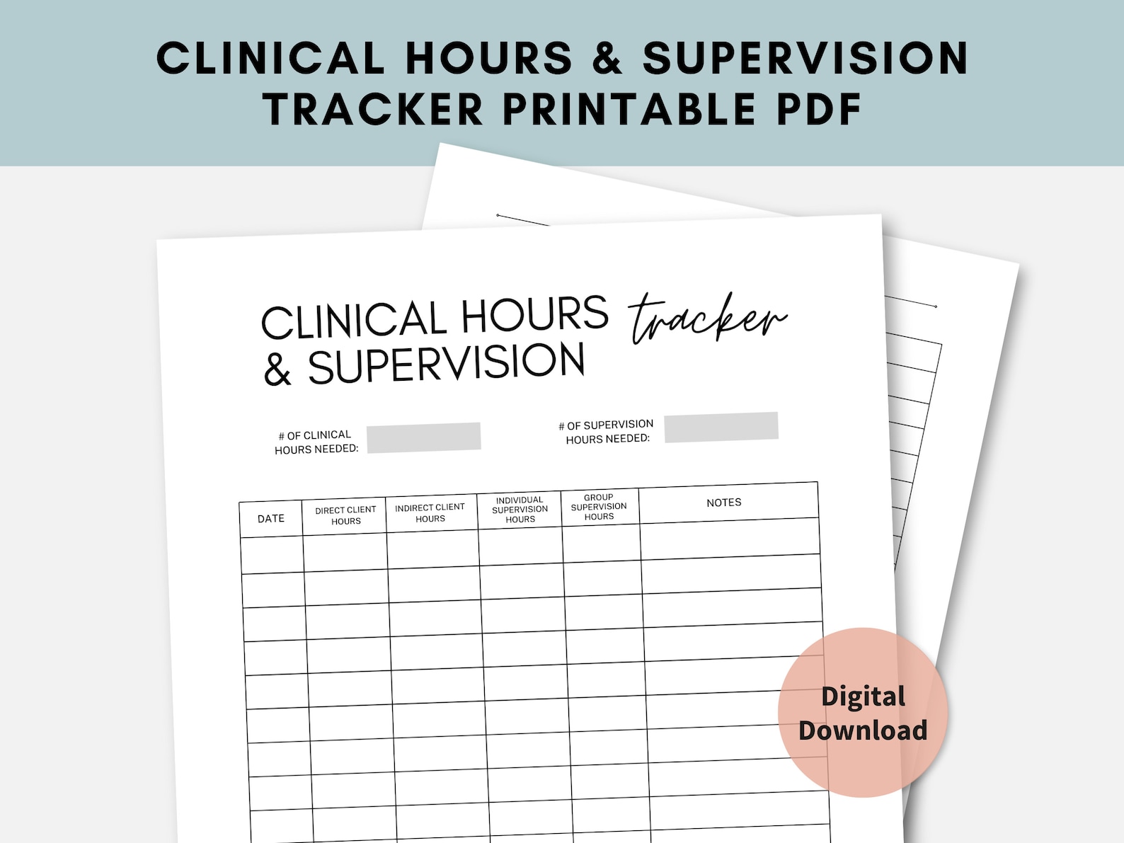 Clinical Hours Tracker Template, Clinical Hours Log, Social Work ...