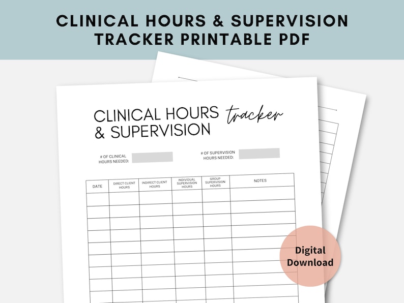 Clinical Hours Tracker Template, Clinical Hours Log, Social Work ...