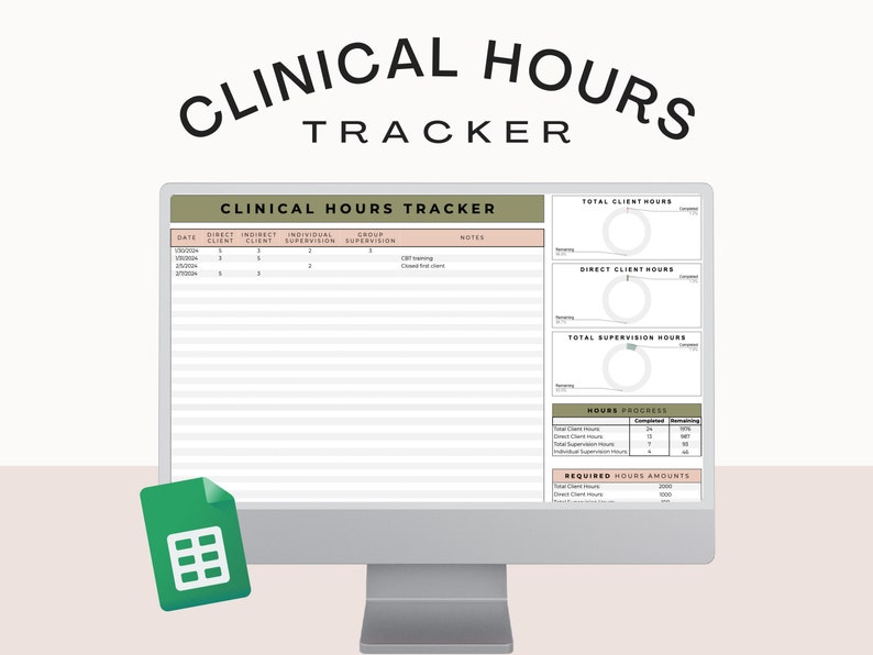 Clinical Hours Tracker Template Google Sheets Earth Tone, Clinical ...