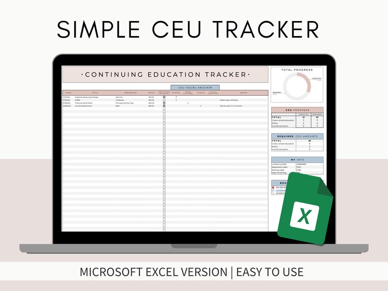 CEU Excel Tracker Template: Continuing Education Log (digital Download ...