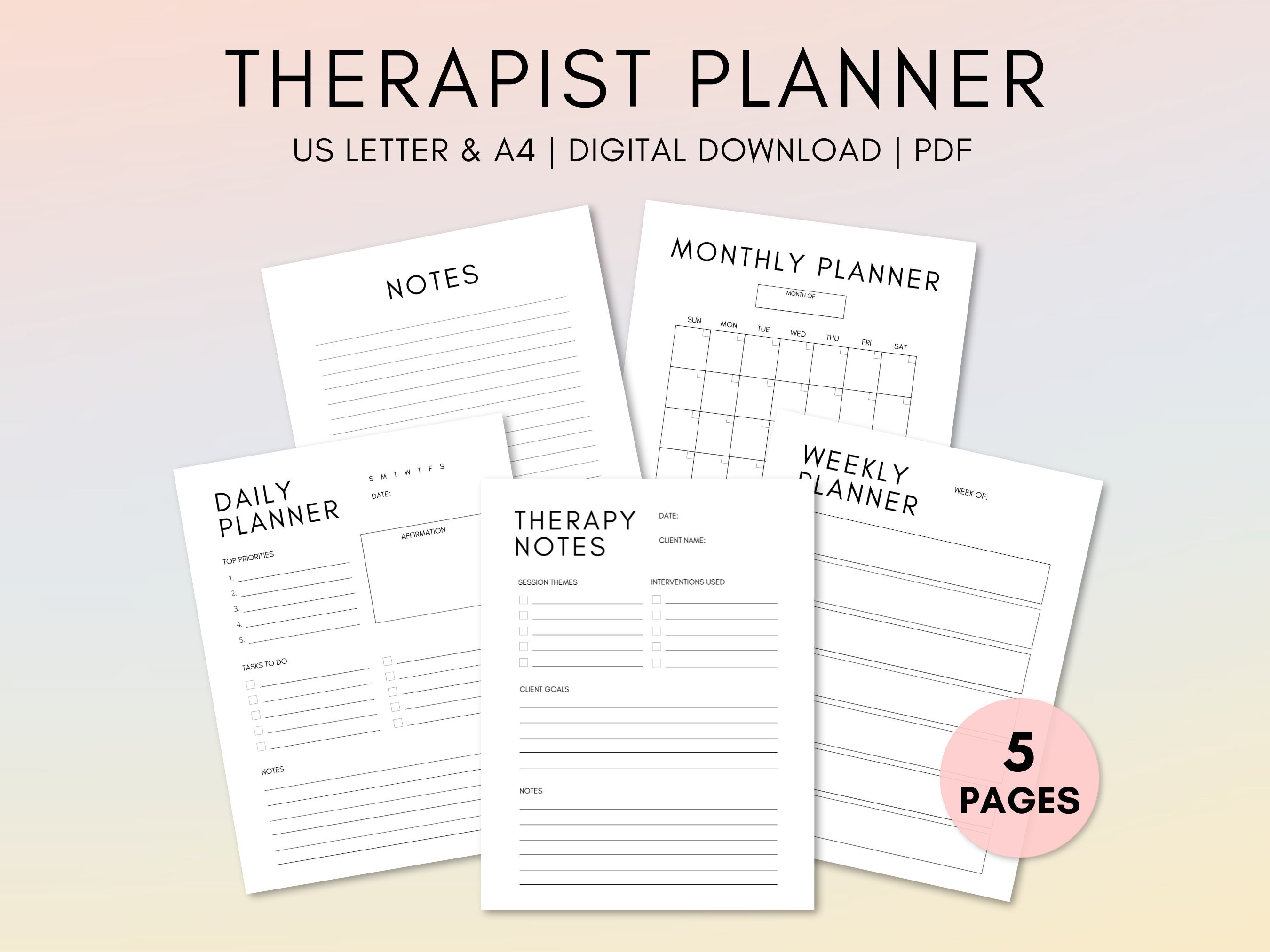 Therapist Planner Printable, Therapist Note Template, Therapist Tools ...