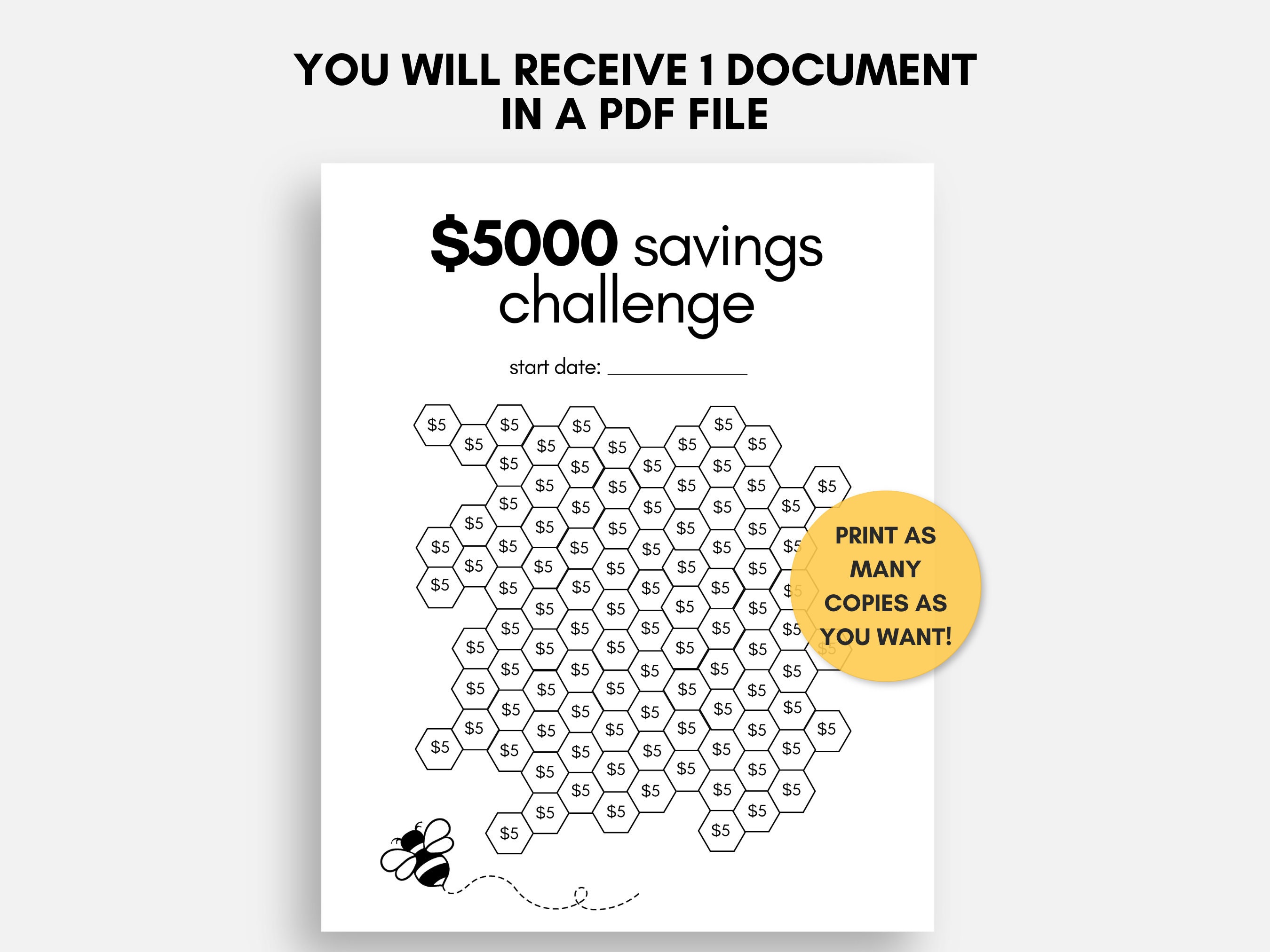 5000 Savings Challenge Printable, 5k in 100 Days, 5k Savings Challenge ...