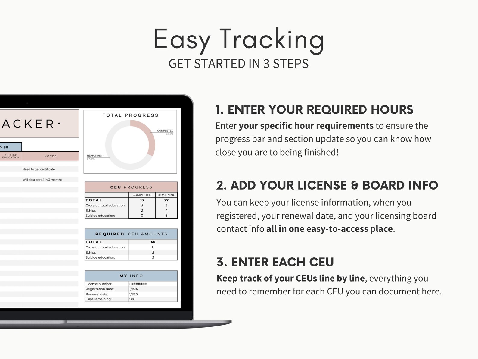 CEU Tracker Template Google Sheets, Continuing Education Tracker ...