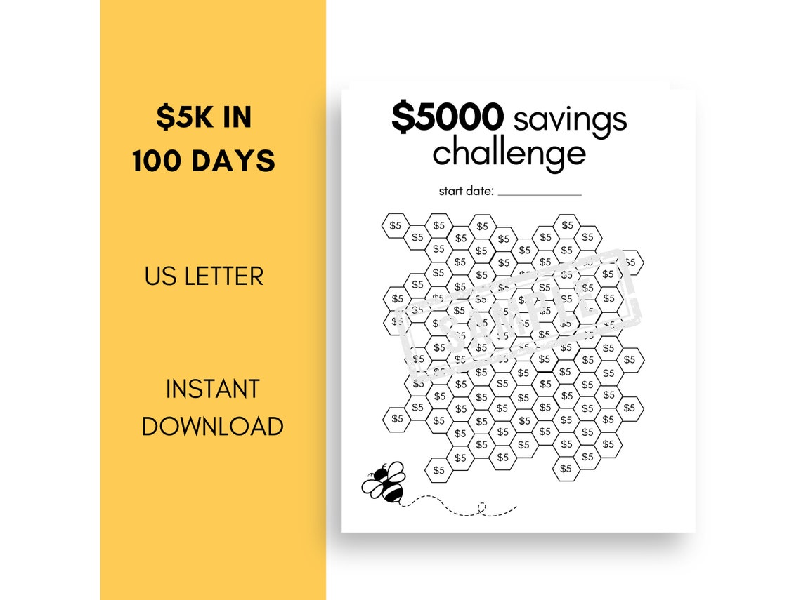 5000 Savings Challenge Printable, 5k in 100 Days, 5k Savings Challenge ...