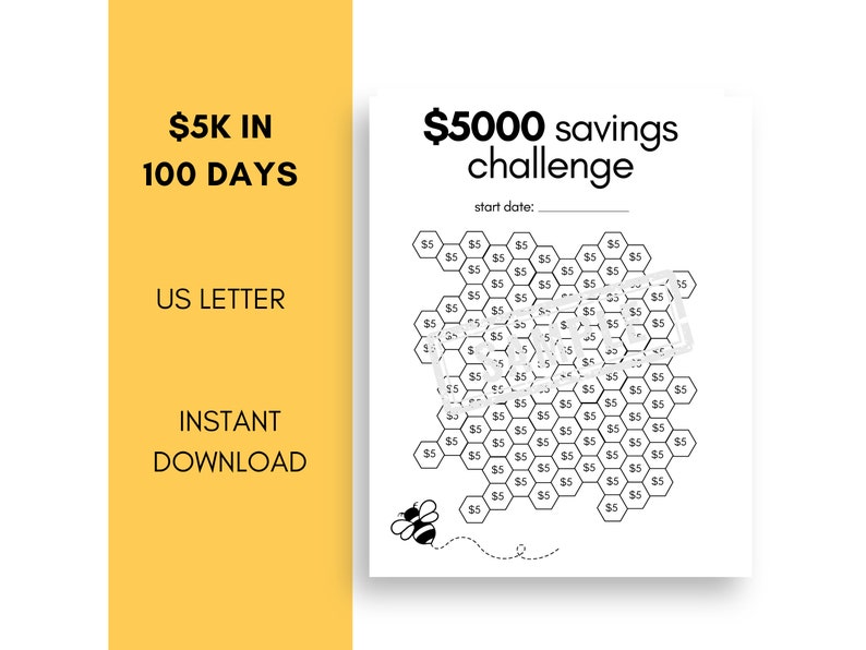 5000 Savings Challenge Printable, 5k in 100 Days, 5k Savings Challenge Tracker, 5k Savings ...