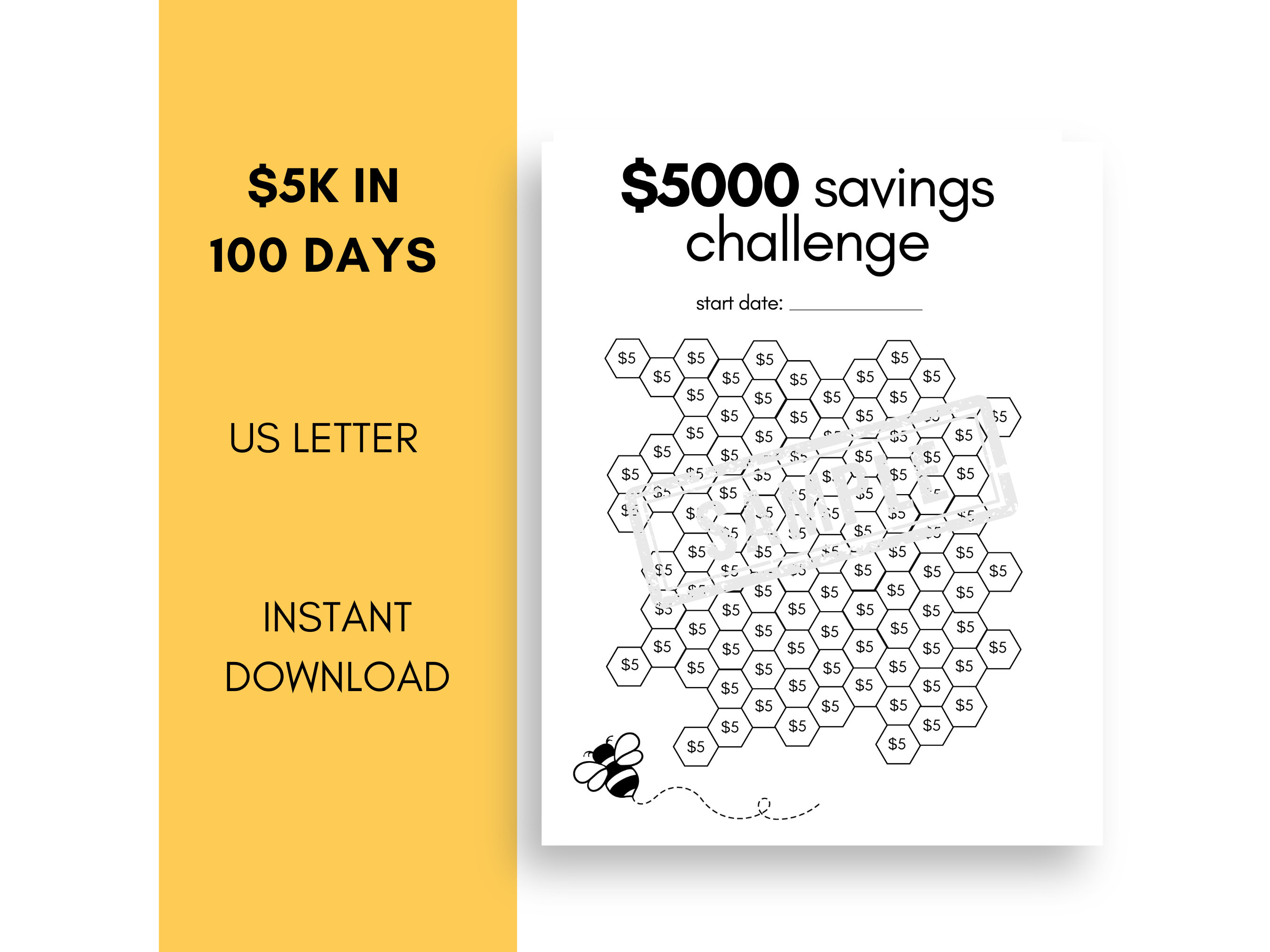 5000 Savings Challenge Printable, 5k in 100 Days, 5k Savings Challenge ...