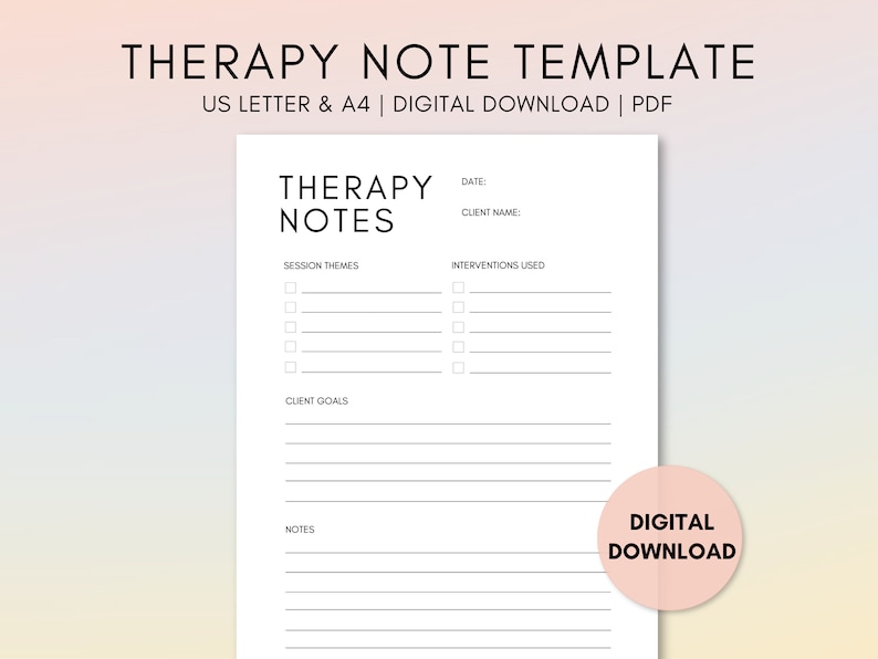 Therapist Note Template, Therapist Note Sheets, Mental Health Notes ...