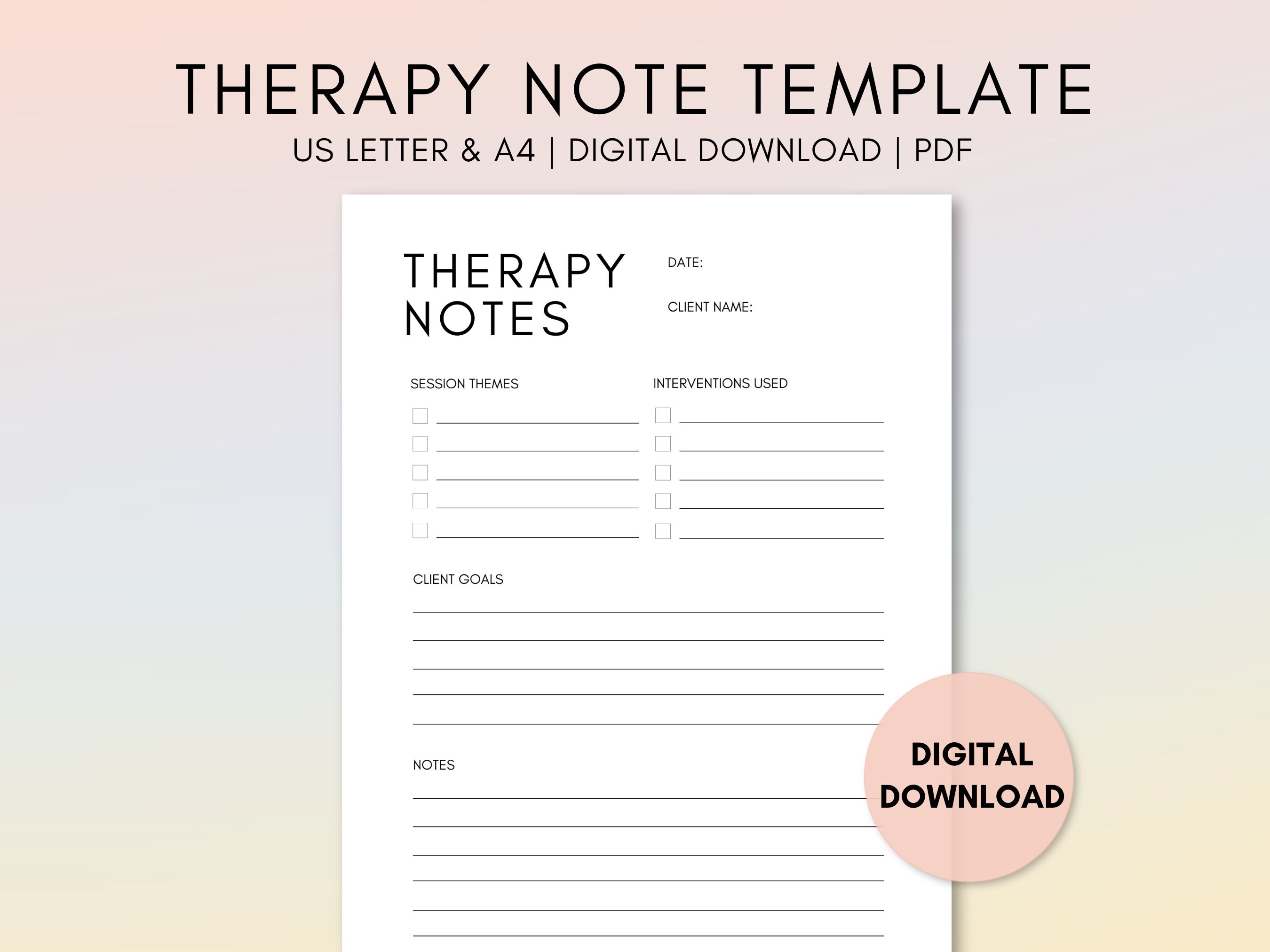 Therapist Note Template, Therapist Note Sheets, Mental Health Notes ...