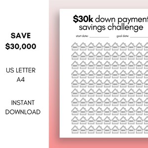 Home Savings Challenge Printable, Down Payment Tracker, Home Down ...