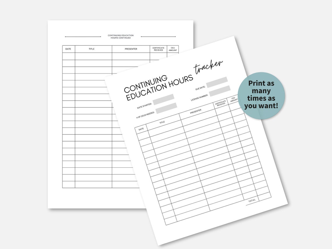 CEU Tracker Template Printable Pdf, Continuing Education Tracker ...