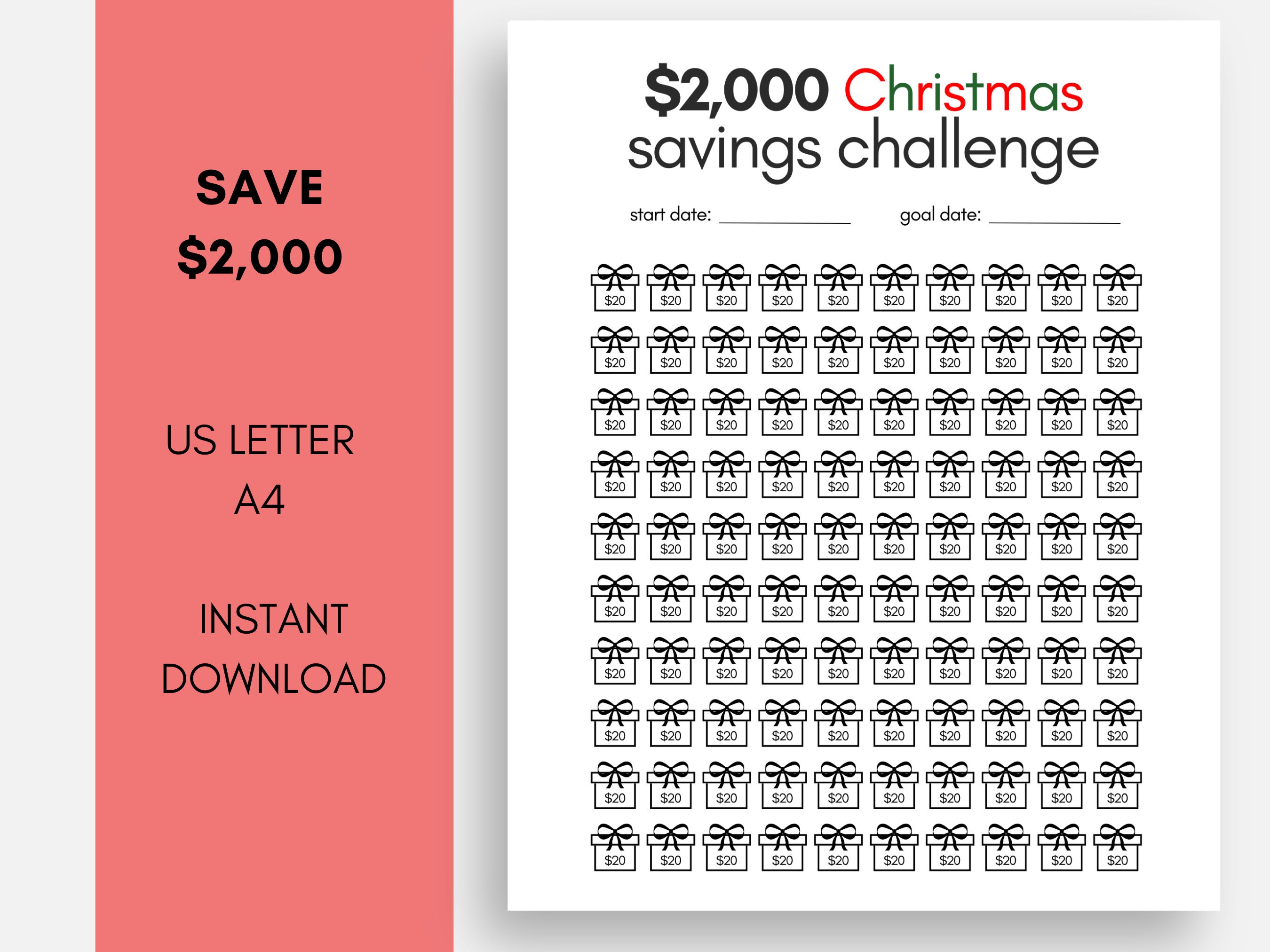 Christmas Savings Challenge Printable, Christmas Savings Tracker ...