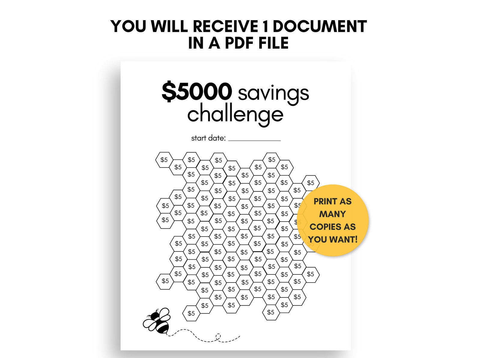 5000 Savings Challenge Printable, 5k in 100 Days, 5k Savings Challenge ...
