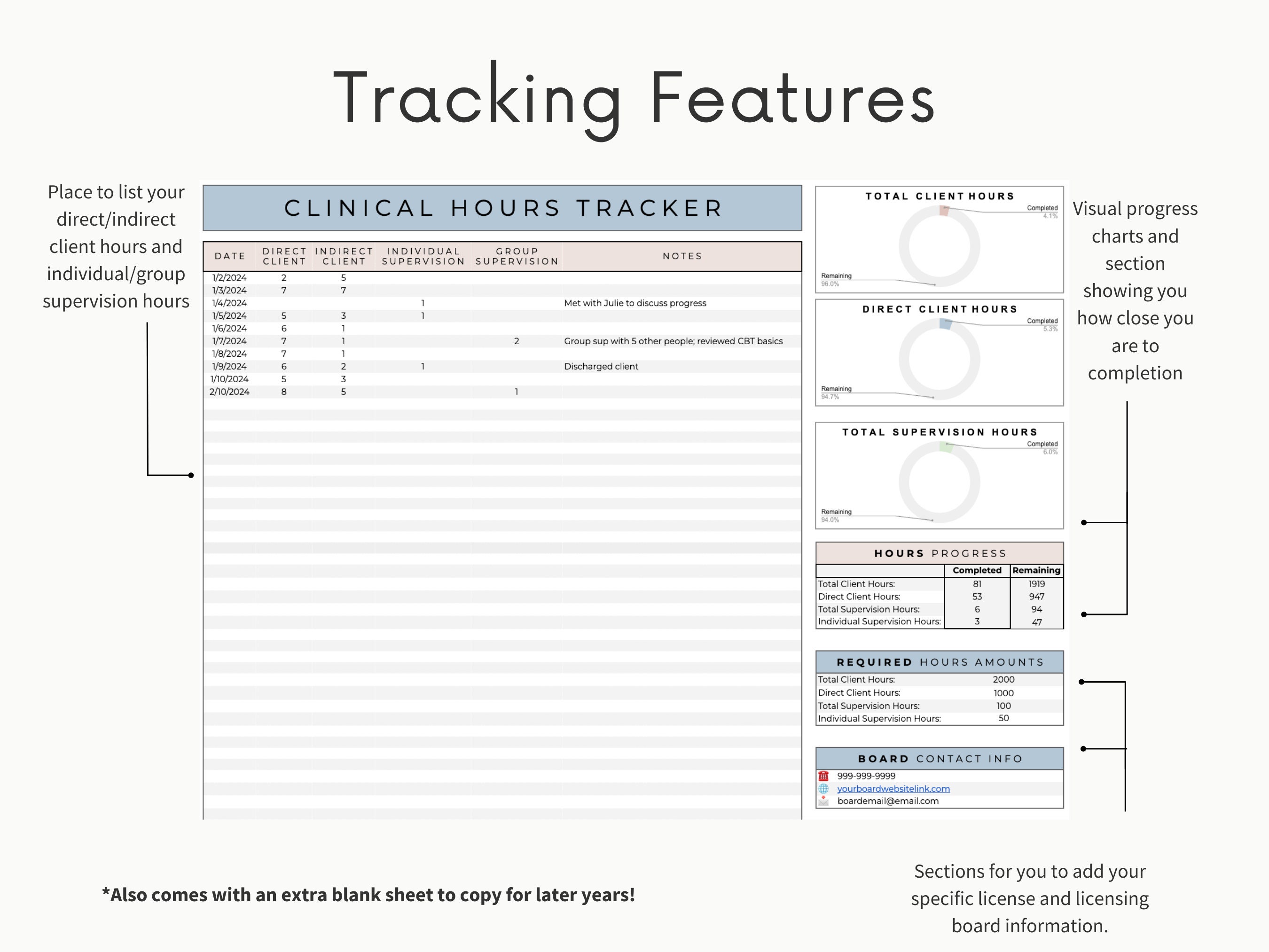 Clinical Hours Tracker Template Google Sheets, Clinical Hours Log, Social Work Supervision ...