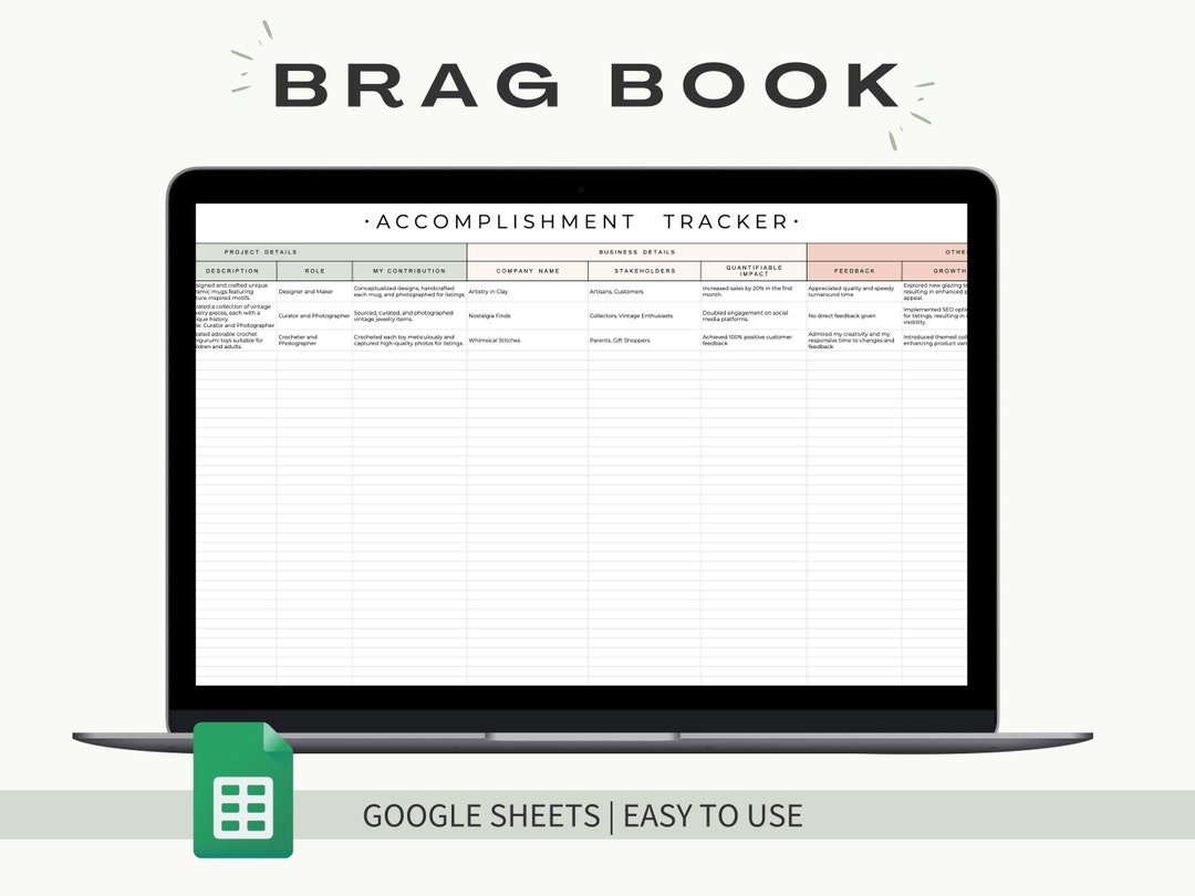 Accomplishment Tracker Google Sheet, Brag Book, Brag Sheet, Feedback ...